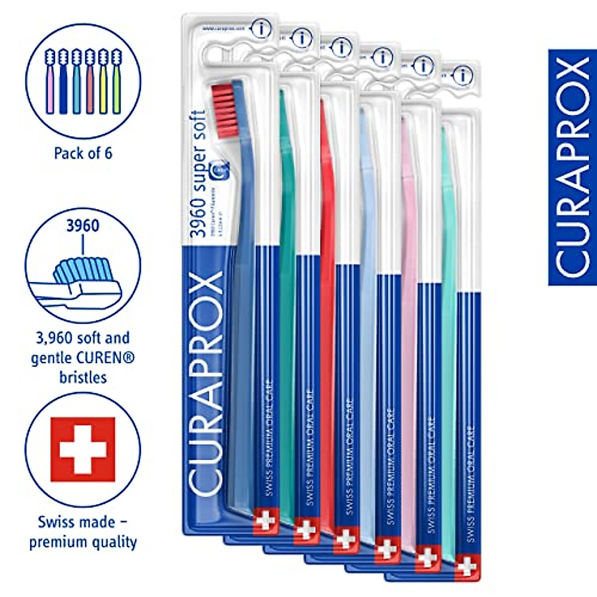 Curaprox Sensitive Supersoft Toothbrush CS 3960, 6 Pack, Colors May Vary