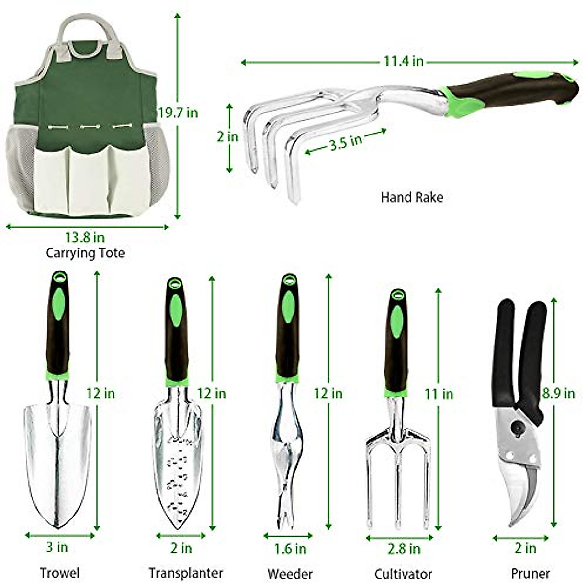 AOKIWO 83 Pcs Garden Tools Set Succulent Tools Set, Heavy Duty Aluminum Manual Garden Kit Outdoor Gardening Gifts Tools for Men Women (Green)