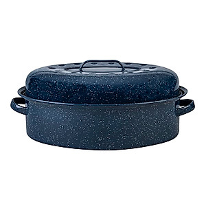 Granite Ware Large Covered Oval Roasting Pan, 18”, Speckled Blue
