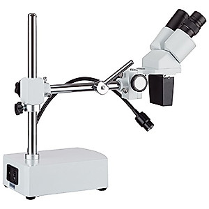 AmScope SE400X Professional Binocular Stereo Microscope, WF5x and WF10x Eyepieces, 5X and 10X Magnification, 1X Objective, LED Lighting, Boom-Arm Stand, 110V-120V