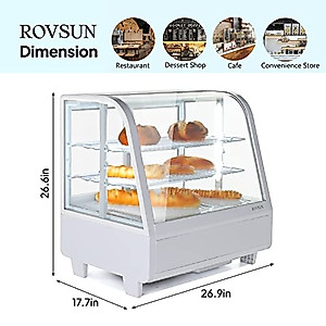 ROVSUN Refrigerated Display Case 3.5 Cu.Ft. Countertop Pastry Display Case Commercial Display Refrigerator w/LED Lighting Air-cooling Automatic Defrost Rear Sliding Door