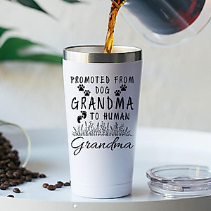 MTSDECO Promoted from Dog Grandma to Human Grandma Tumblers & Water Glasses 20 oz Insulated Stainless Steel Travel Coffee Mug Tumbler for Hot & Cold Beverages Birthday Christmas Gifts