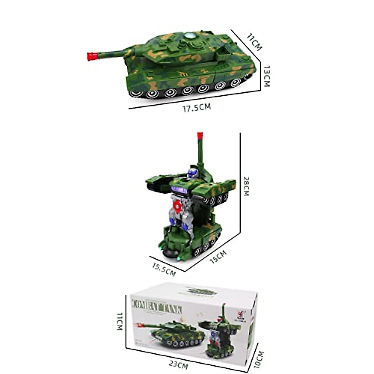 PUOX Electric Transforming Robot Tank, Electric Universal Wheels 360° Rotation, Led Lights Flashing, Realistic Sound, Transforming Robot Gift Toys for Children 4-6 Years Old