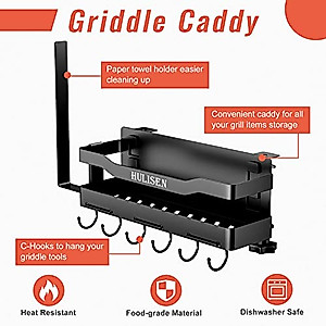 HULISEN Griddle Caddy, Grill Caddy for Blackstone 28"/36" Griddle Accessories and Prep Cart, BBQ Tool Organizer, Barbecue Grilling Storage Box with Paper Towel Holder for Outdoor Grill, No Drilling