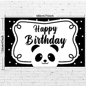 Cute Panda Happy Birthday Banner Backdrop Black and White Bear Animals Zoo Theme Decorations Decor for Wild One Girls Boys Safari 1st Birthday Party Baby Shower Supplies Background