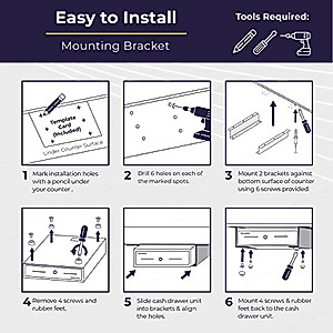 Cash Register Drawer with Under Counter Mounting Metal Bracket - 13" Black Cash Drawer for POS, 4 Bill 5 Coin Cash Tray, Removable Coin Compartment, 24V RJ11/RJ12 Key-Lock, Media Slot - For Businesses