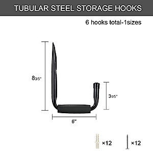 Ihomepark Heavy Duty Garage Storage Utility Hooks with Jumbo Arm, Wall Mount Garage Brackets Hanger & Organizer for Ladder Tool Chair Hose(6 Pack - Black)