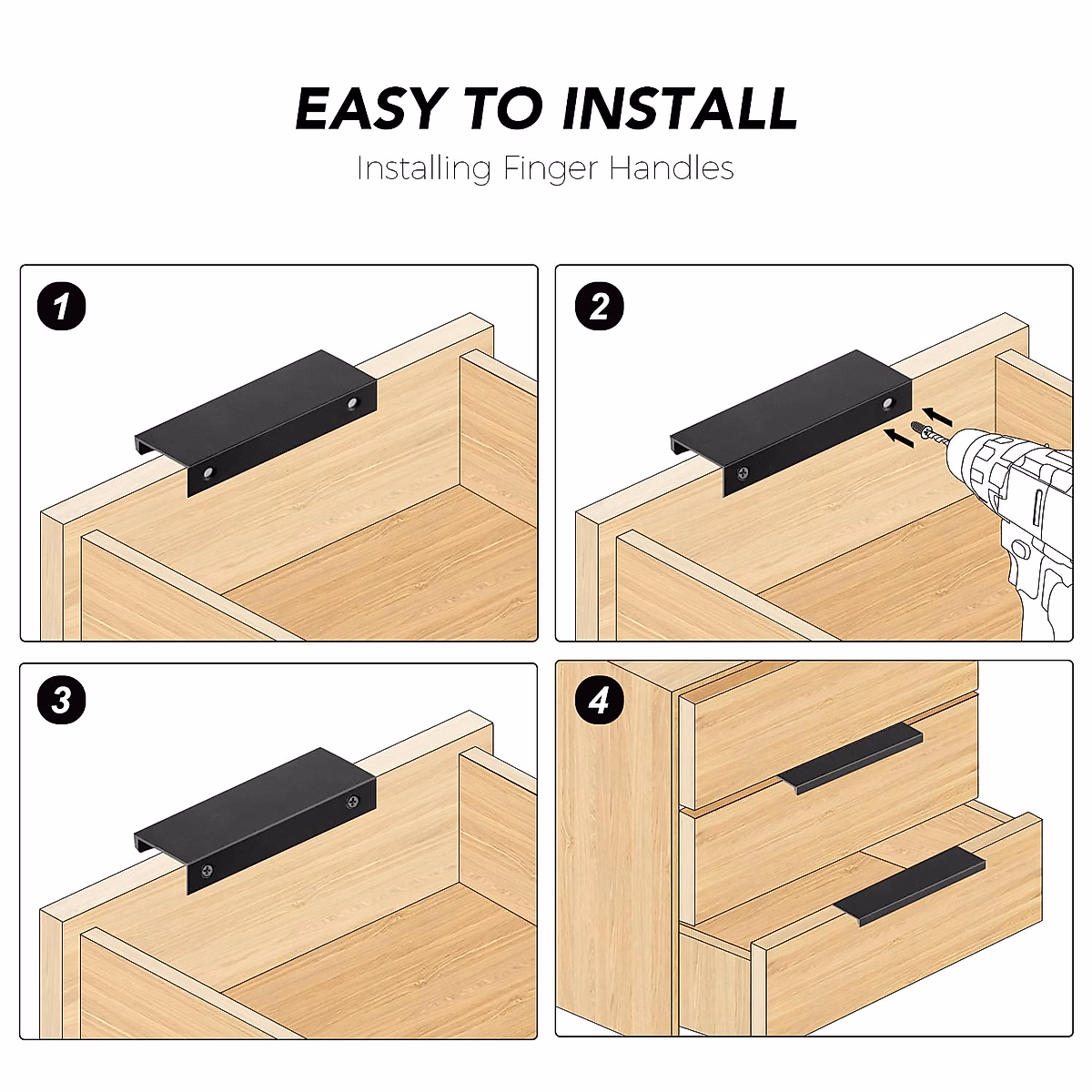 Ravinte 20 Pack Finger Pulls for Cabinets 128mm/5 Length Black Edge Pulls Matte Black Finger Cabinet Pulls Concealed Handles for Kitchen Drawer Finger Edge Pull Tab Handle