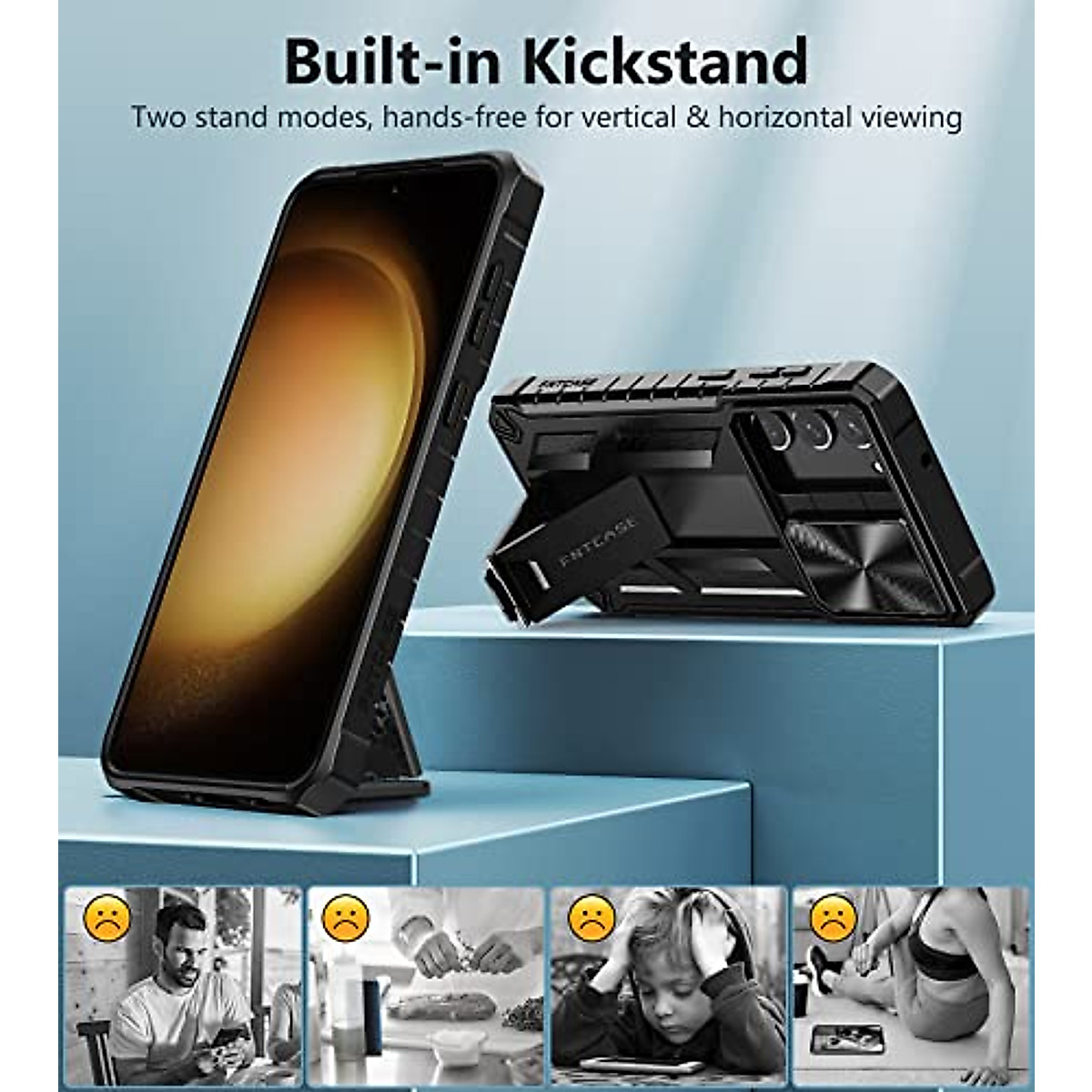 FNTCASE for Samsung Galaxy S23 Case: Military Grade Drop Proof Protection Rugged Protective Cell Phone Cover with Kickstand | Shockproof TPU Matte Textured Sturdy Bumper Cases for Galaxy S23 5G 6.1''