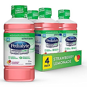 Pedialyte AdvancedCare Electrolyte Solution, 1 Liter, 4 Count, with PreActiv Prebiotics, Hydration Drink, Strawberry Lemonade