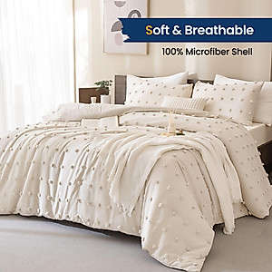 Paxrac Beige Comforter Set Twin/Twin XL, Cream 2 Pieces Tufted Comforter Set, Lightweight Neutral Bedding Set, Soft and Fluffy Microfiber Comforter for All Seasons (68x90in Comforter & 1 Pillowcases)