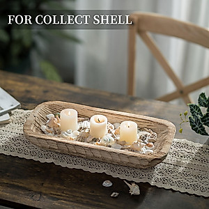 Hanobe Decorative Wood Dough Bowl: Wooden Table Centerpiece 16.5" Farmhouse Home Decor Tray Rustic Burnt Natural Decorations Holder for Candle Dining Room Kitchen Entryway Fireplace