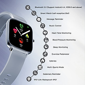 ANDFZ Smart Watch, Smart Watch for Android Phones(Call Receive/Dial), 1.70" HD Full Touch Screen Fitness Tracker for Android Phones with Heart Rate/Blood Pressure/Tracking for Women Men