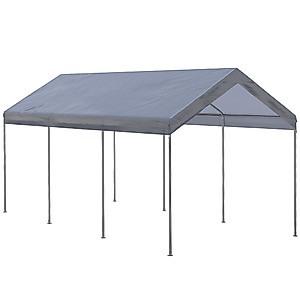 Outsunny 10' x 20' Party Tent and Carport, Height Adjustable Portable Garage, Outdoor Canopy Tent 8 Legs Without Sidewalls for Car, Truck, Boat, Motorcycle, Bike, Garden Tools, Gray