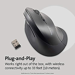 Kensington Ergonomic Vertical Wireless Mouse (K75575WW), Grey/Black