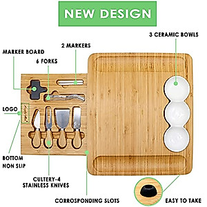 Angela&Alex Cheese Board and Knife Set, Bamboo Charcuterie Platter & Serving Tray Christmas Gifts for Cheese, Wine, Crackers, Brie and Meat Large & Thick Wooden Fancy Christmas Wedding Birthday Gifts