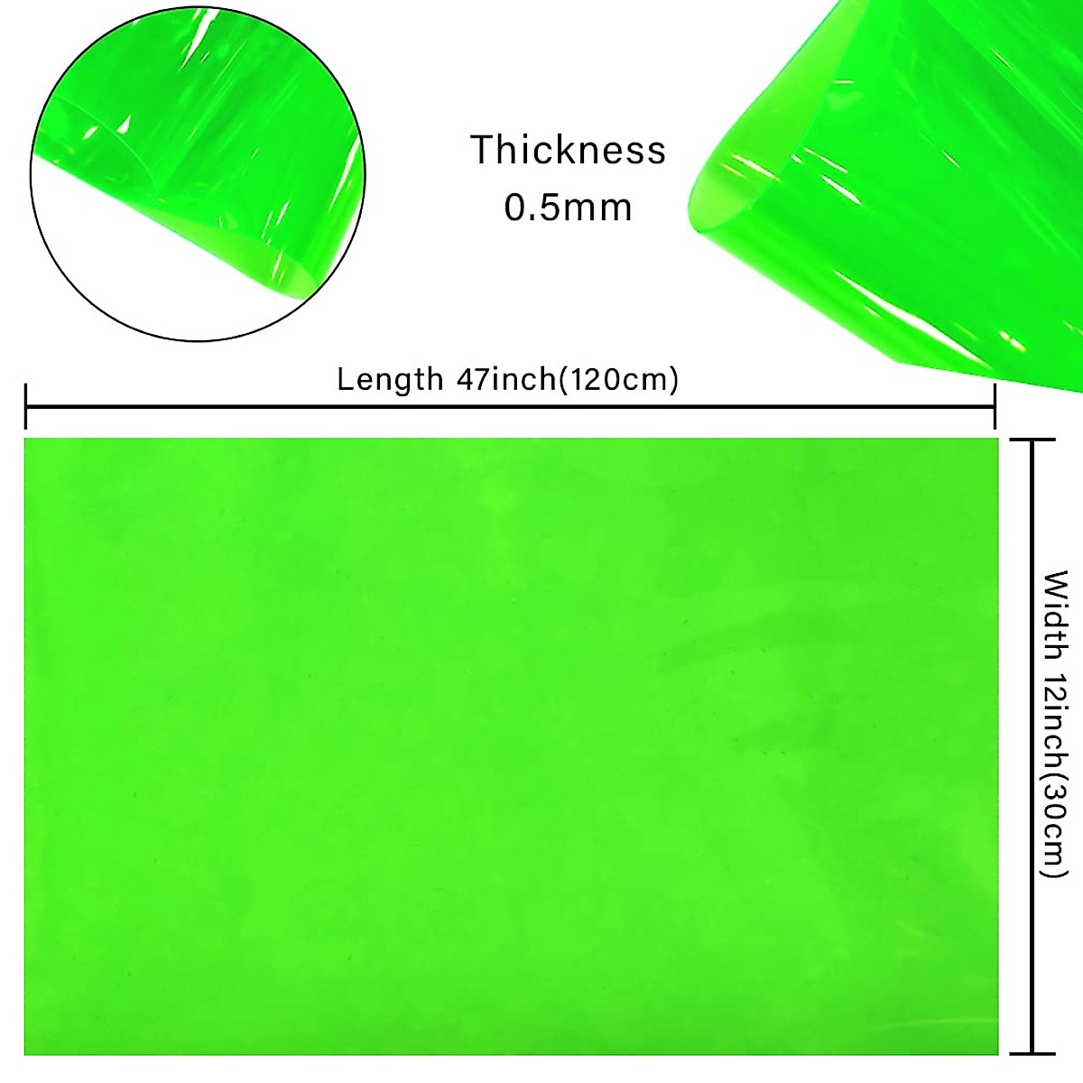 HYANG Green Transparent PVC Super Clear Holographic Vinyl Faux Leather Sheets 1 Roll 12" x 47" (30cm x 120cm) for DIY Bows Earrings Bags DIY Crafts Making