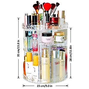 JessLab Makeup Organizer, 360 Degree Rotating Adjustable Cosmetic Organizer Makeup Storage Carousel Brush Lipstick Holder for Bathroom Vanity, Multi-Function and Large Capacity, Diamond Pattern