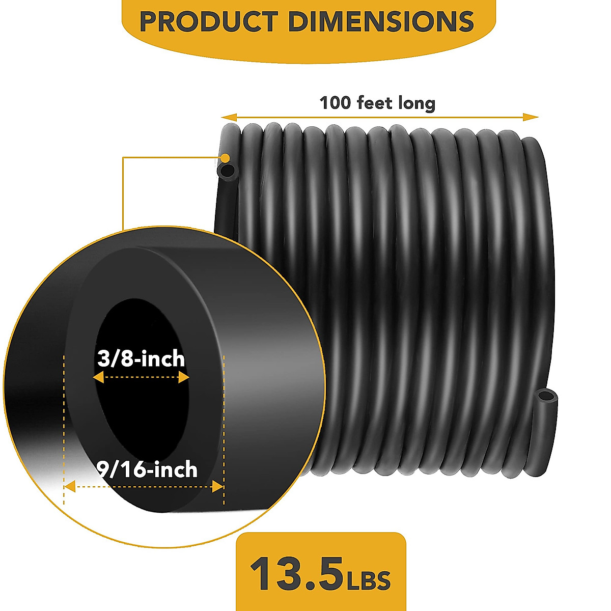 100 feet ⅜ inch Self Sinking Aeration Hose With Two Stainless Steel Hose Clamps and Two Menders for Easy Installation - Contractor Grade Weighted Air Line Tubing For Pond Water Lake Plumbing