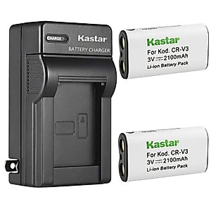 Kastar 2-Pack CR-V3 Battery and AC Wall Charger Replacement for Olympus E-20N, FE-100, FE-110, FE-120, SP-310, SP-350, SP-500UZ, SIEMENS PHOTOPC 800, PHOTOPC 850Z, PHOTOPC 900Z, Contax Contax Aria