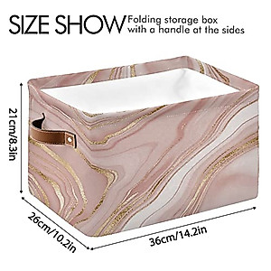 xigua Rose Pink Marble Storage Basket Large Collapsible Rectangle Storage Bin Toys Clothes Organizer for Closet Shelf Nursery Bedroom Home Decor