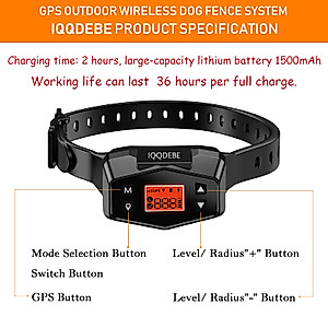 IQQDEBE 2023 Upgraded GPS Wireless Dog Fence System,1500mAH Large-Capacity Battery Wireless Fence,IPX7 Waterproof Dog Fence Collar,33~999 Yard Pet Dog Trainer Fence System for Dogs in Large Yards