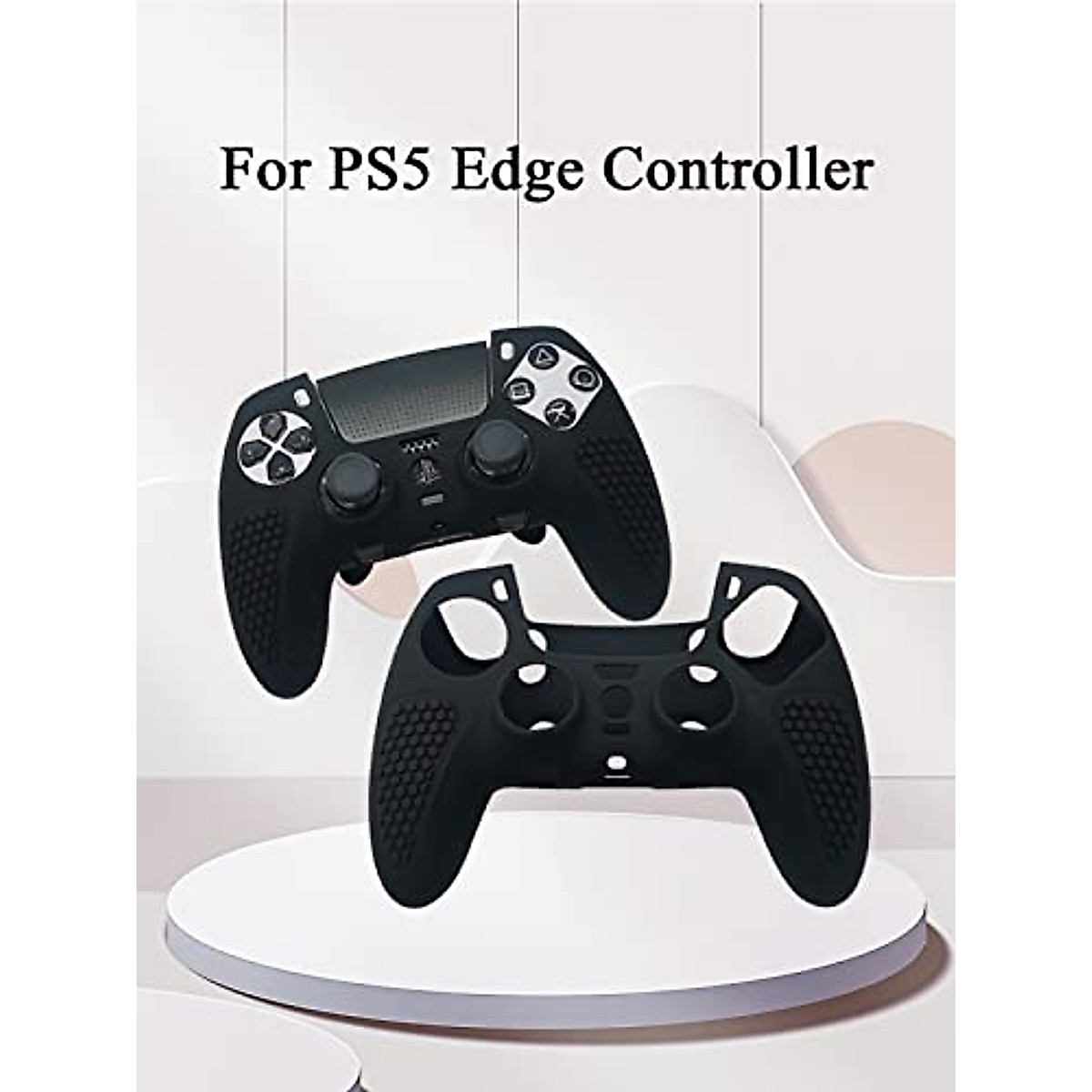 MOJOXR Controller Silicone Cover and Stick Caps for PS5 DualSense Edge Wireless Controller,Anti-Slip Protector Skin and 10 Thumb Grip Caps Accessories for Playstation5 Edge Controller (black)