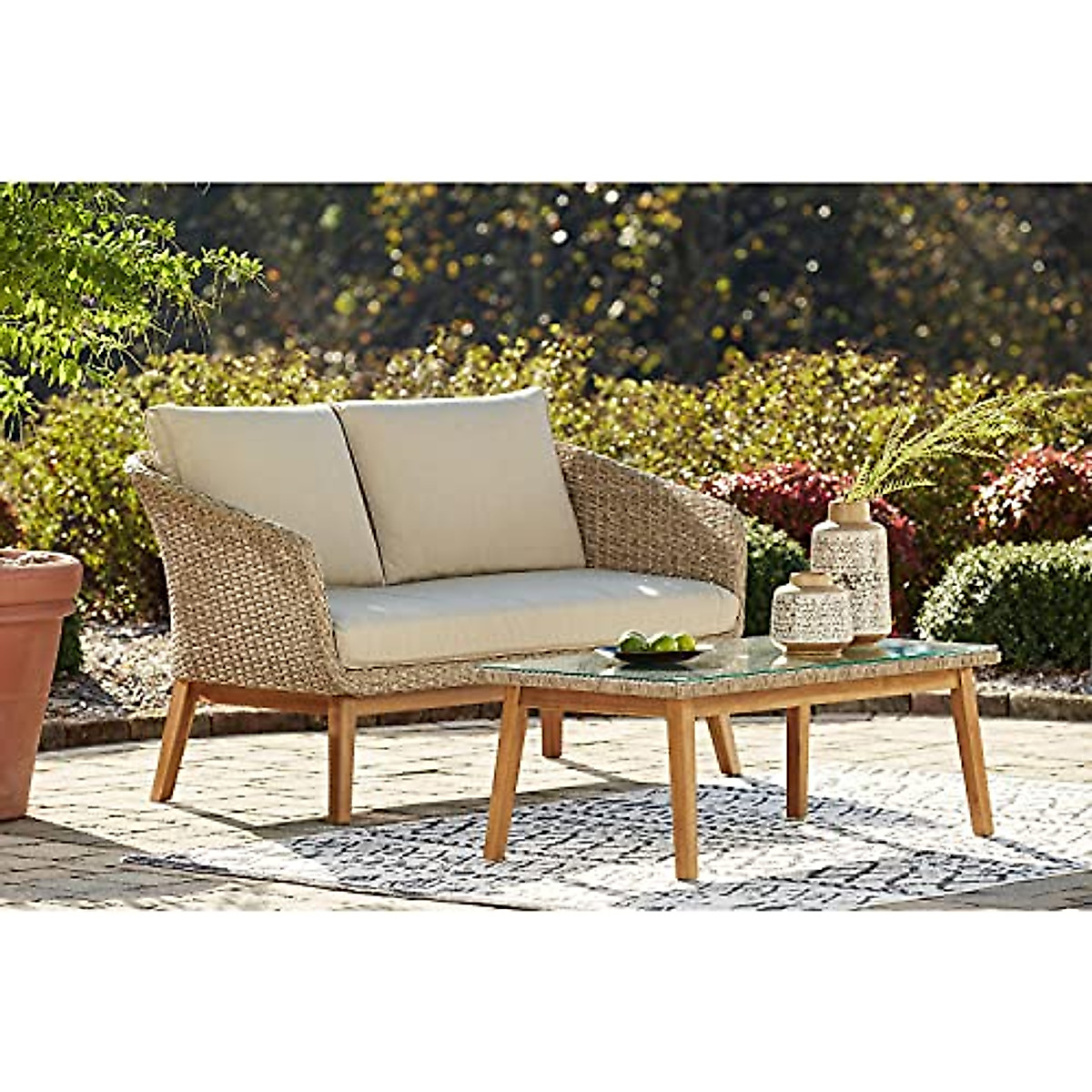 Signature Design by Ashley Crystal Cave Loveseat with Table Set of 2, 0, Beige
