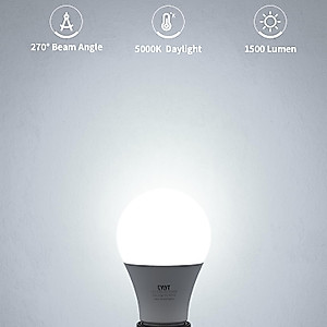 CYLYT 100W Equivalent Bright LED Light Bulbs, Daylight White 5000K A19 Lightbulbs, Focos LED para Casa, for Kitchen Bedroom Indoor, 1500 Lumens, E26 Standard Base, 4-Pack, Non-Dimmable