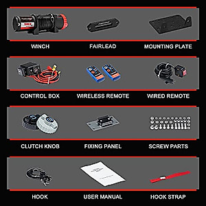 FIERYRED 12V 5500LBS Electric Winch with Synthetic Rope, Wireless Remote Control Winch for ATV, UTV,Truck, Off Road Trailer,3 Colours Clutch Knob Wired Anailable