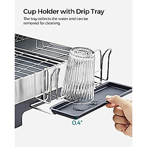 SONGMICS Dish Drying Rack, Stainless Steel Dish Racks for Kitchen Counter, Dish drainers with 360° Rotatable Spout, Removable Drainboard, Fingerprint-Proof, Silver and Gray UKCS030E01