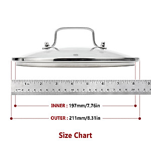 Antrader Tempered Glass Lid,8" Glass Covers for Pots,Pans and Skillets,1Set,Clear
