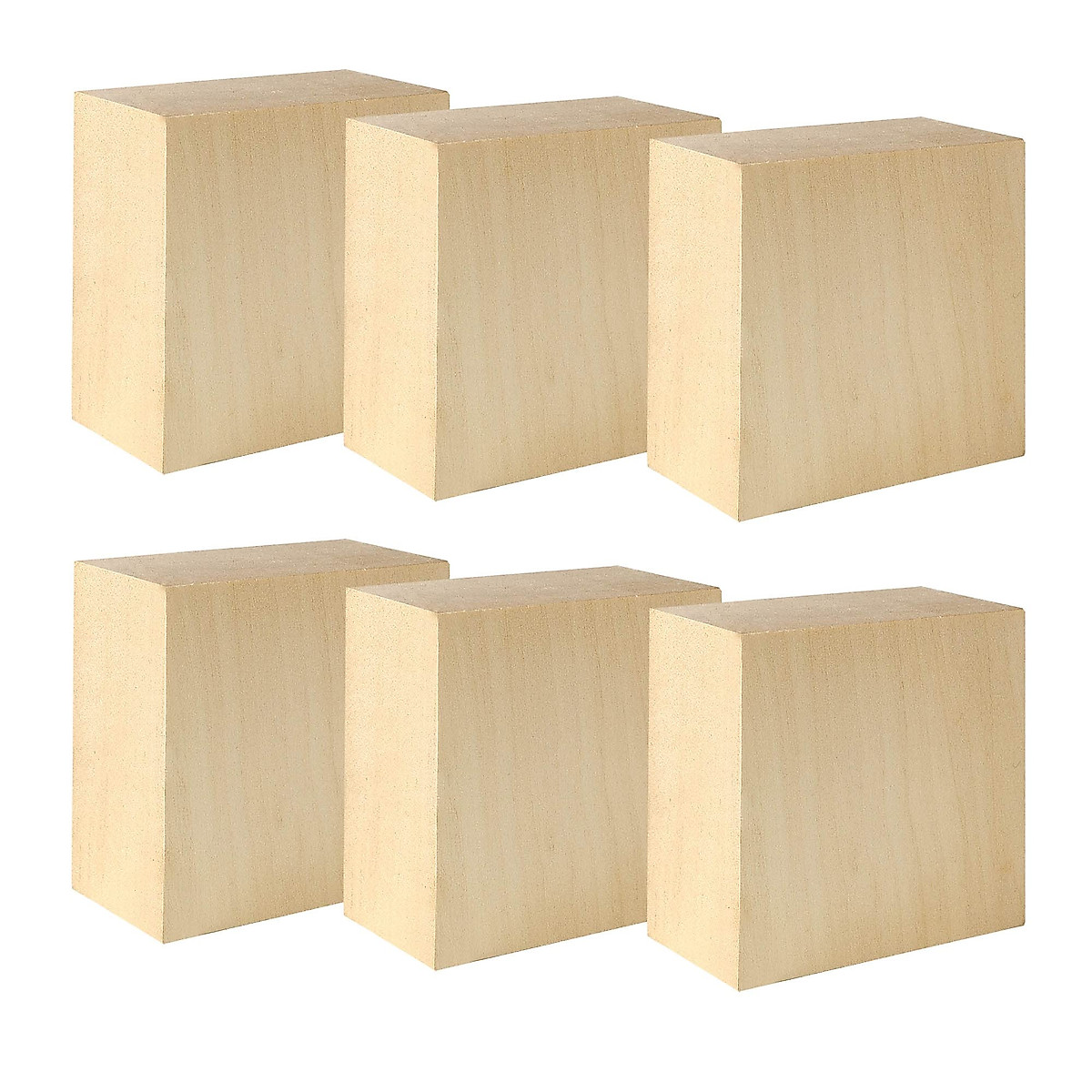 6 Pack Unfinished Wood Blocks for Crafting, 4x4x2 Inch Squares Basswood Blocks for Carving, Wood Blocks for Crafts, Basswood Carving Blocks for Class, Home DIY