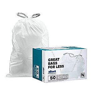 Plasticplace simplehuman (x) Code N Compatible Drawstring Garbage Liners 12-13 Gallon / 45-50 Liter │ 22.75" x 31.5", 50 Count, White
