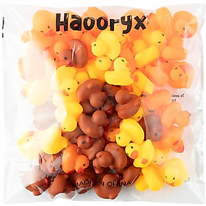 Haooryx 60Pcs Fall Mini Rubber Ducks Holiday Bath Toys Maple Leave Bathtub Float Ducky Tiny Squeak Duck for Kids Fall Themed Party Festival Favors Baby Shower Toys School Class Game Reward