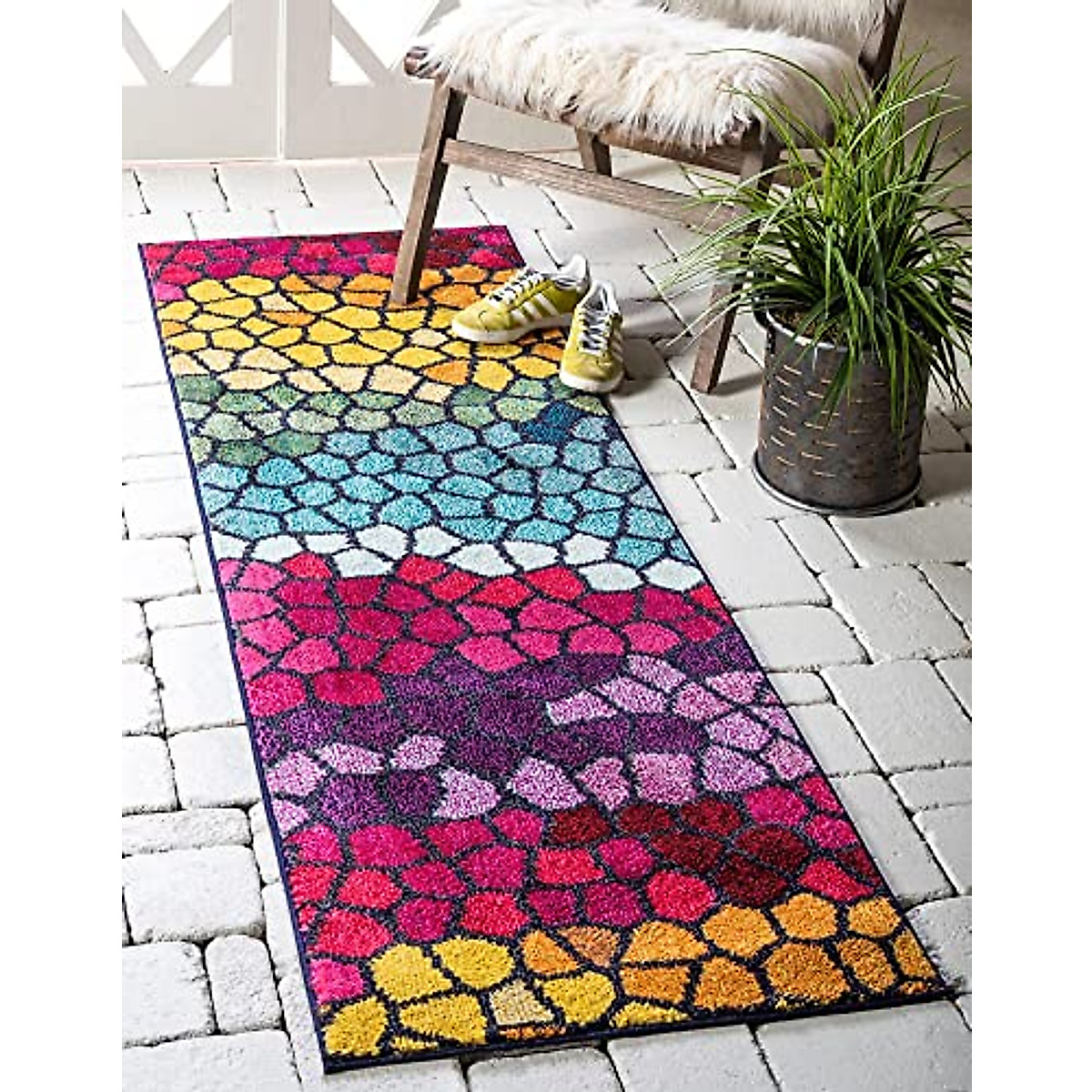 Unique Loom Estrella Collection Geometric, Abstract, Colorful, Modern, Mosaic Area Rug, 2 ft 2 in x 6 ft 7 in, Multi/Blue