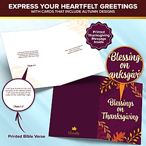 Decorably 18 Pack Foiled Religious Thanksgiving Cards with Envelopes & Stickers - 6 Designs with Printed Message Inside Christian Thanksgiving Cards Pack, 5x7in Happy Thanksgiving Cards Religious