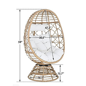 Ulax Furniture Wicker Egg Chair Nest Basket Indoor/Outdoor Lounger for Patio, Backyard, Living Room, Swivel Egg Chair with Cushion