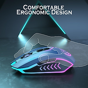 UHURU Gaming Mouse, Wireless Gaming Mouse with 6 Buttons 7 Changeable LED Color up to 10000 DPI, Rechargeable USB Gamer Mouse for PC Laptop (Blue)