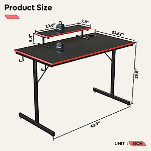 Bestier Gaming Desk with LED Lights 44" Small Computer Desk for Home Office Table with Cup Holder and 2 Headphone Hooks, Black