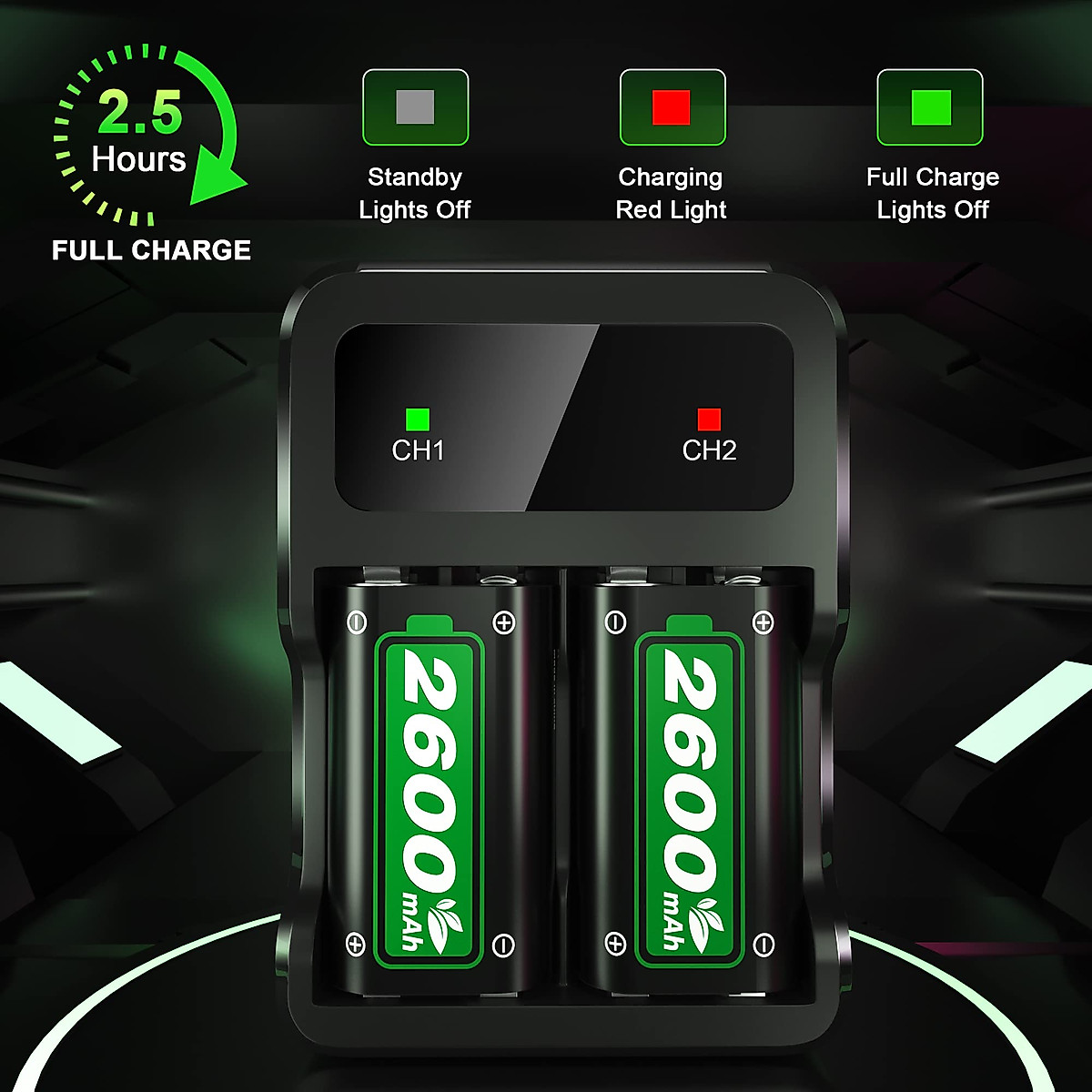 Rechargeable Battery Packs for Xbox Series X|S/Xbox One, Ponkor 4x2600mAh Batteries with High-Speed Charging Station for Xbox One S/Xbox One X/Xbox One Elite Controller