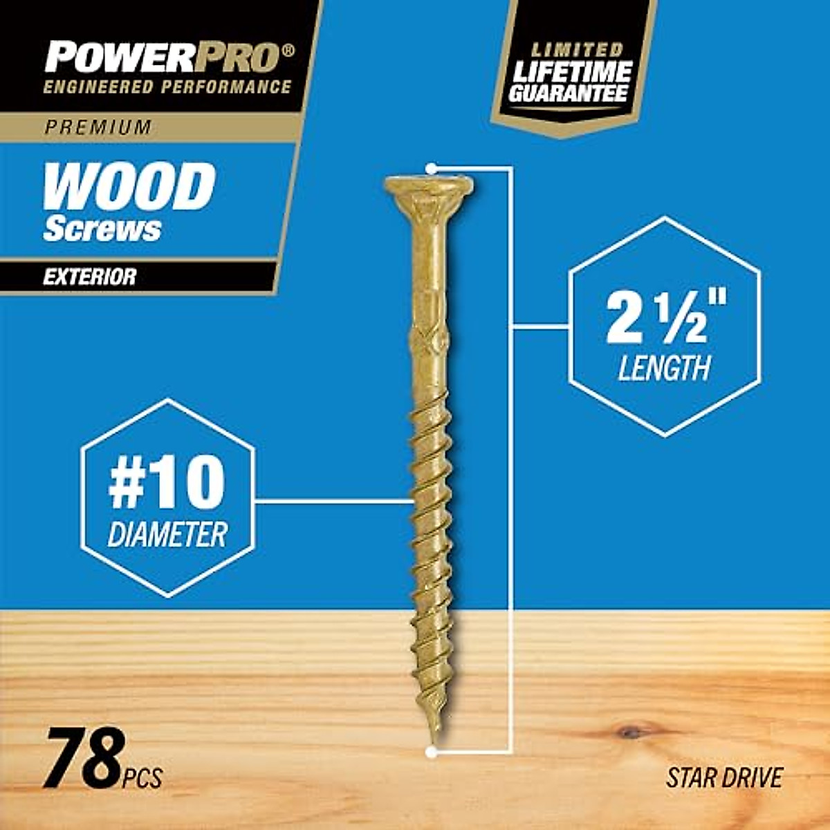 Power Pro Premium Exterior Wood Screws (#10 x 2-1/2") - 1lb Box