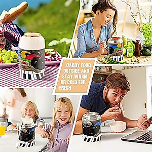 CUPADA Cat Musician Cute Food Jar, Clown Hats Color Insulated Hot Food Jars Vacuum 17OZ with Folding Spoon for Work Trip Picnic Camping