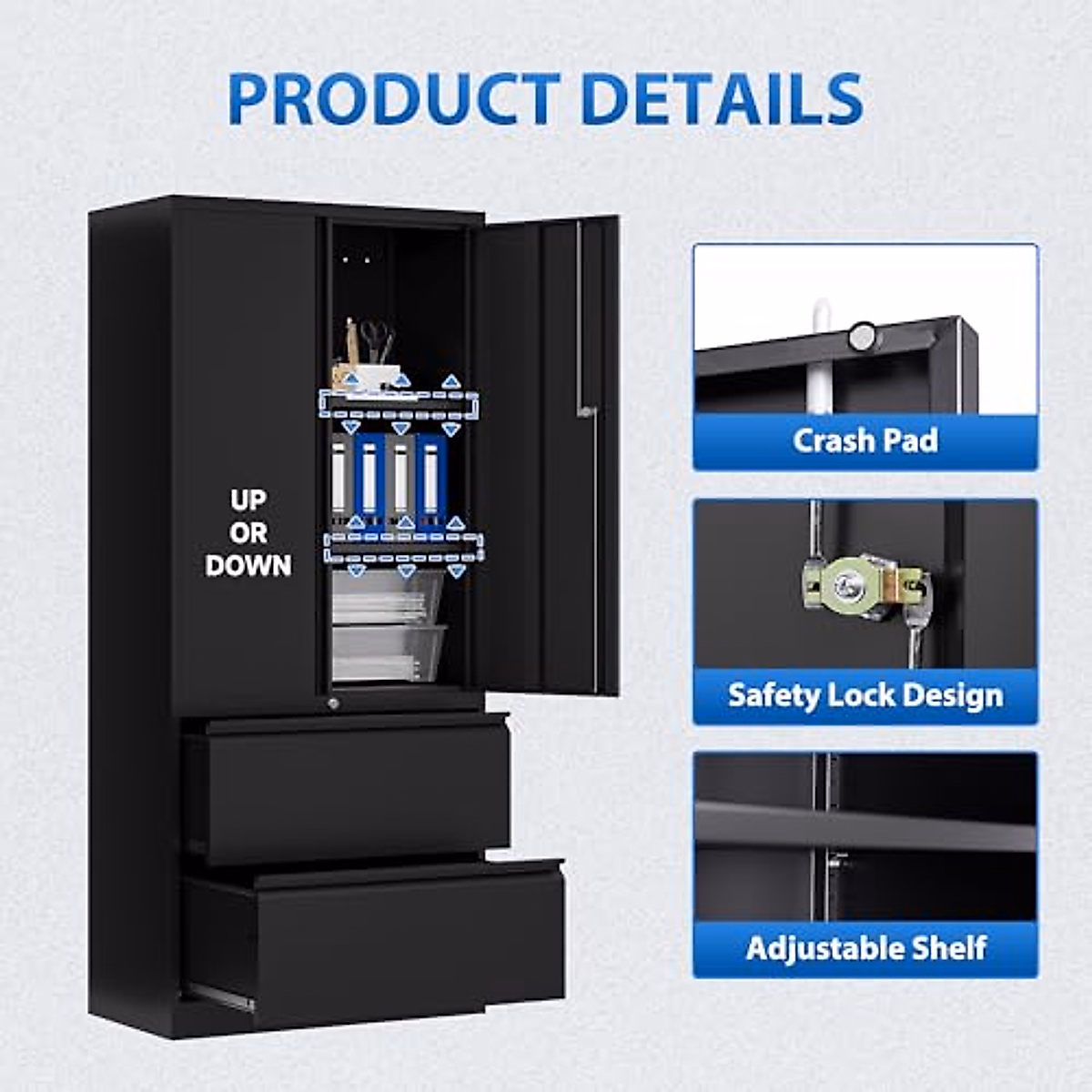 heycode File Cabinet with 2 Drawers - Metal Vertical Lateral Filing Storage Cabinet with Lock - Storage Cabinet with File Cabinet for Home Office Hanging Files Legal/Letter/A4 Size (Black, 2 Drawers)