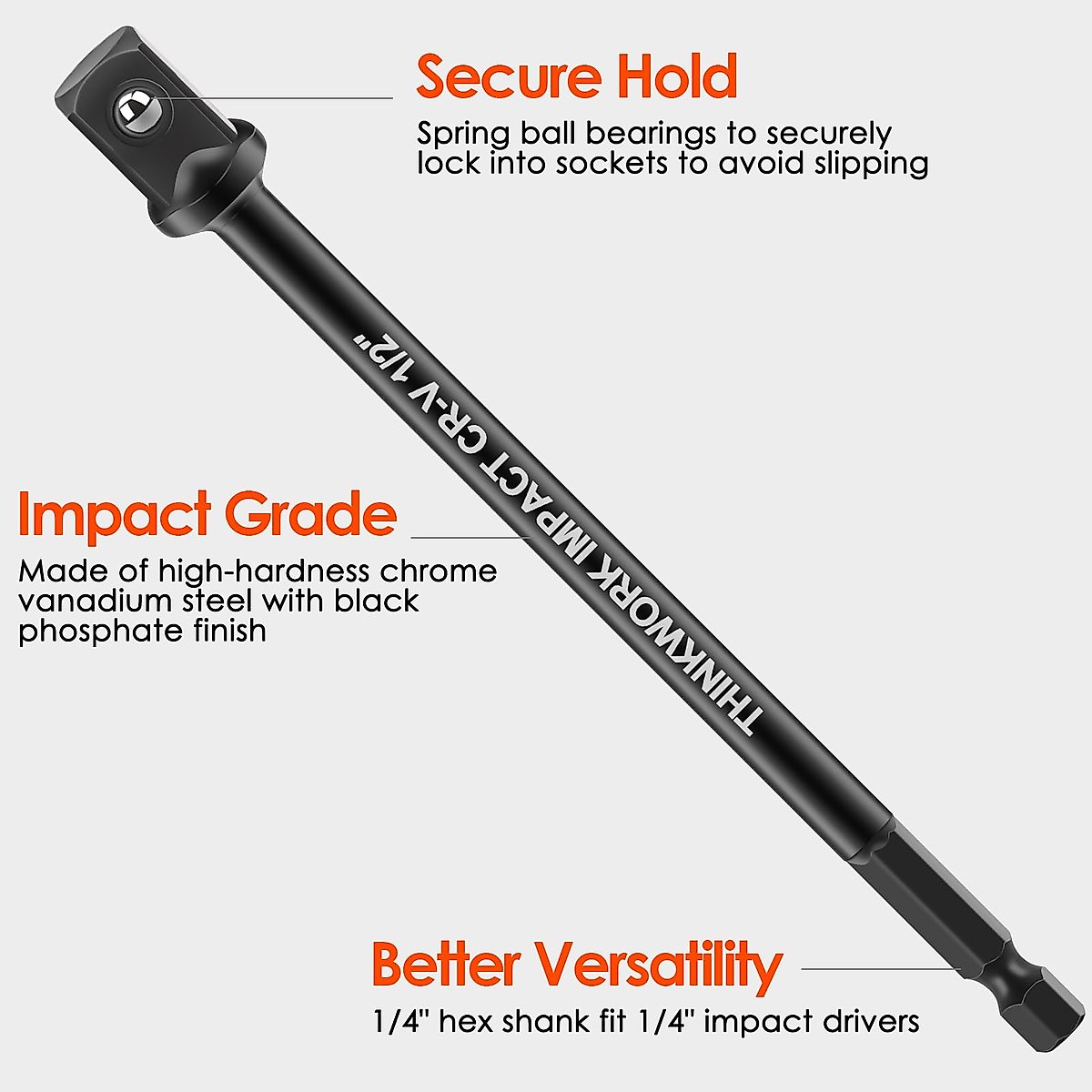THINKWORK Impact Socket Adapter Set, 1/4" 3/8" 1/2" Drill Socket Adapter, 1/4" Hex Shank Impact Driver Socket Adapter for Cordless Drill, Impact Driver, Power Drill, Impact Drill, 9-Piece