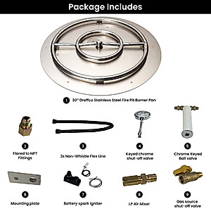 Dreffco Stainless Steel Fire Pit Burner Pan & Ring Pro Kit for Liquid Propane, 30-Inch Pan, 24-Inch Ring, 150,000 BTU Max