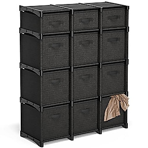 12 Cube Storage Organizer, Black Storage Cubes Organizer Shelves, Sturdy Cubbies Storage Shelves with Cube Storage Organizer Bins, DIY Cube Shelf Organizer for Bedroom, Playroom, Office, & Dorm