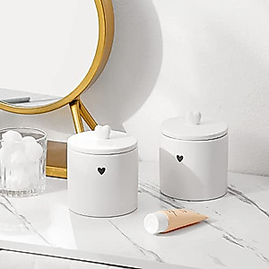 Heagoale 2 Pack Qtip Holder Dispenser Ceramic Apothecary Jars with Lids Set Cute Bathroom Decor Storage Containers for Cotton Ball, Cotton Swab, Cotton Pad, Floss, Cream