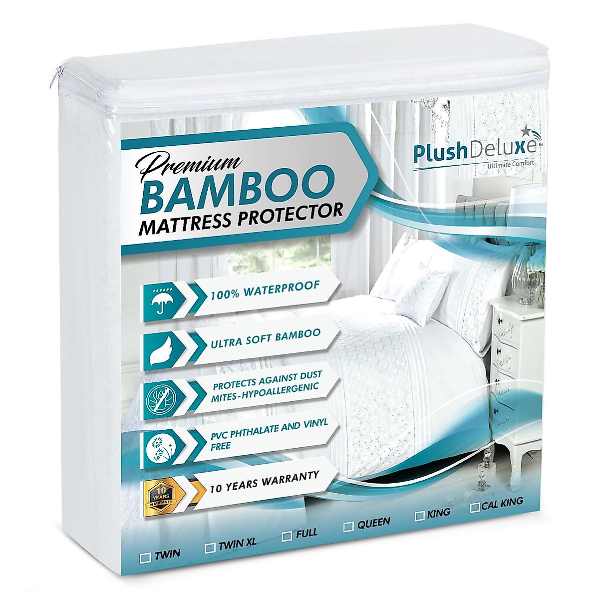 PlushDeluxe Premium Bamboo Mattress Protector – Twin XL Size, Waterproof, & Ultra Soft Breathable Noiseless Washable Bed Mattress Cover for Comfort & Protection - White