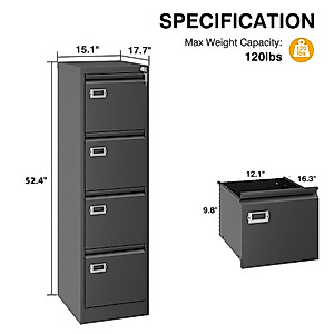 NODHM 4 Drawer File Cabinet with Lock, Metal Filing Cabinets, Vertical Small Filing Cabinet Steel Lockable Storage Cabinets for Home Office to Organization Hanging Letter/Legal/F4/A4